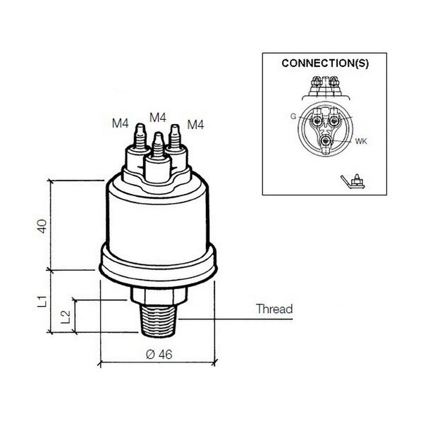 VDO Pressure Sender 10 Bar Insulated Return 1/8-27 NPTF with 0.8 Bar A - Furneaux Riddall
